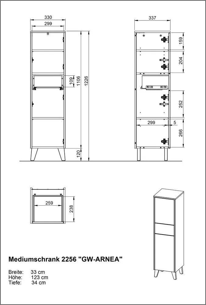 Krémová matná vysoká koupelnová skříňka 33x123 cm Arnea – Germania