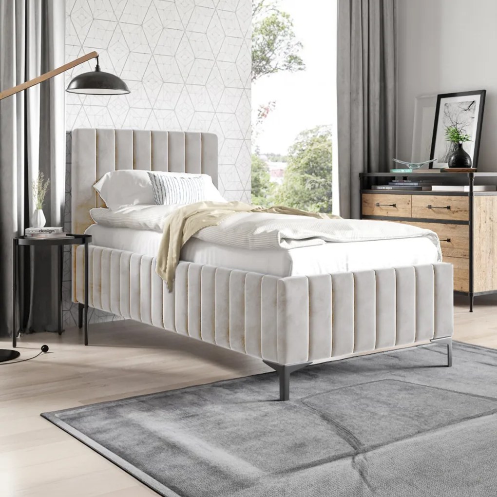 Eka Čalouněná postel INTIMA+ 90x200 cm Barva látky Trinity: Modrá (Trinity 2313), Úložný prostor: Bez úložného prostoru, Barva nožek postele: Černá