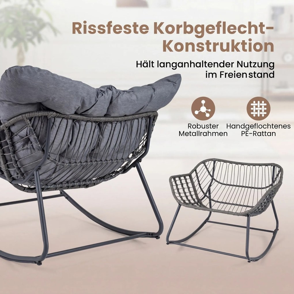Costway Houpací křeslo se stoličkou houpací křeslo s PE ratanem a kovovým – šedá
