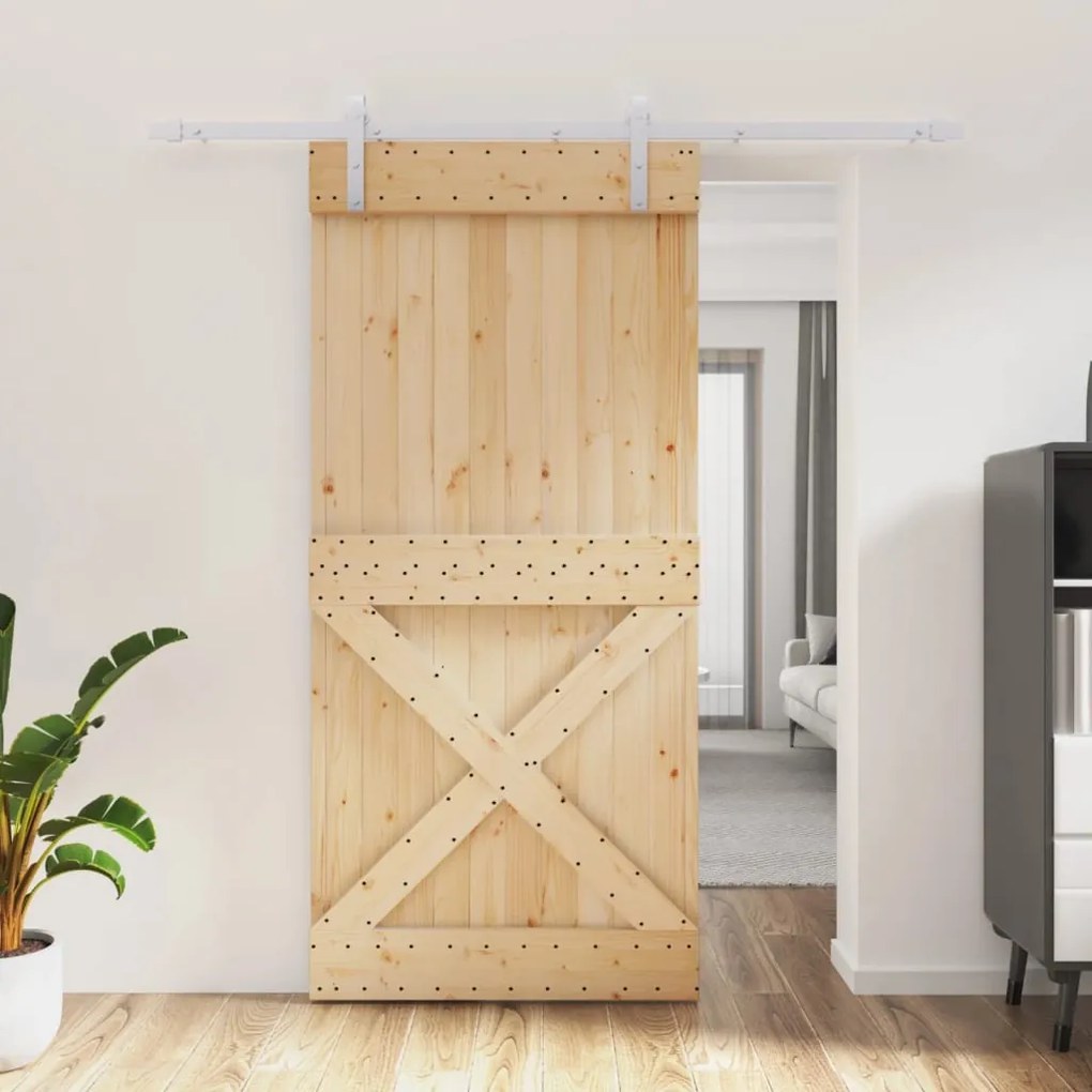 Posuvné Dveře S Kováním 95 X 210 Cm Masivní Borové Dřevo
