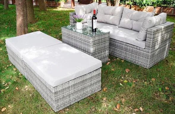 Novoterm Zahradní ratanový set Rodos, 2x křeslo + 2x taburet + stůl