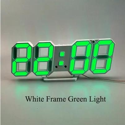 3D LED nástěnné nebo stolní digitální hodiny Barva: zelená, Varianta: bílý rámeček