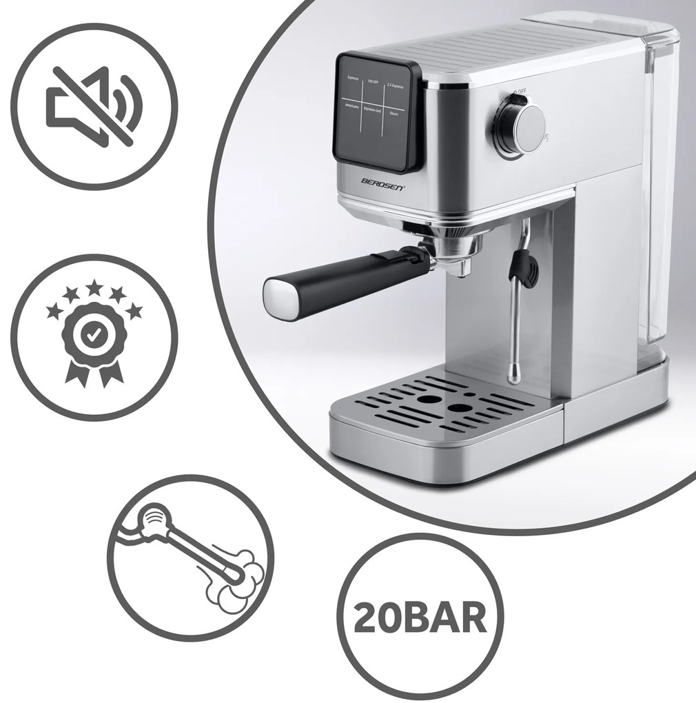 Kávovar pákový 20 bar Berdsen BD-770 stříbrný