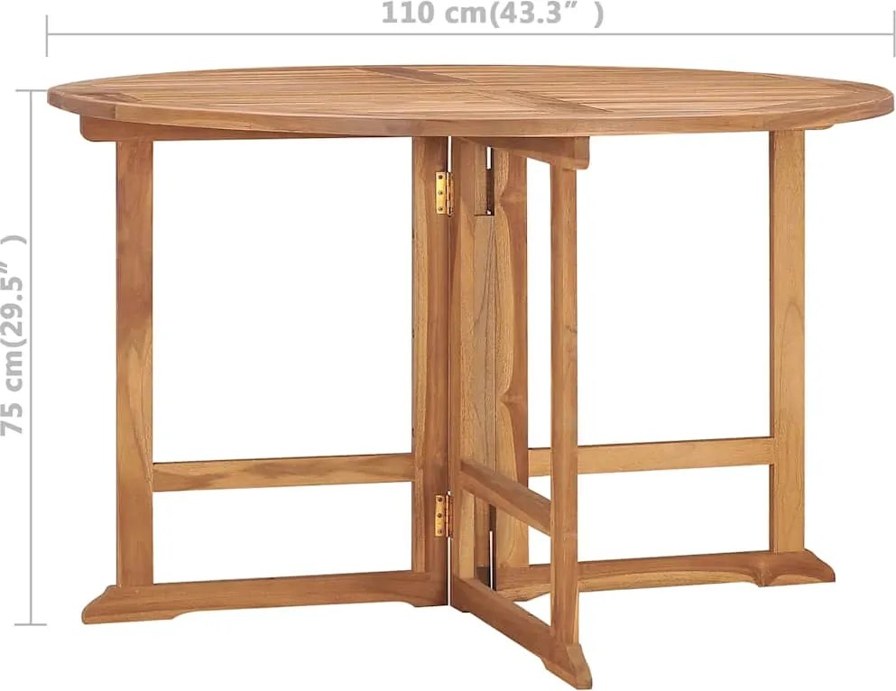 Skládací zahradní jídelní stůl Ø 110 x 75 cm masivní teak 318479