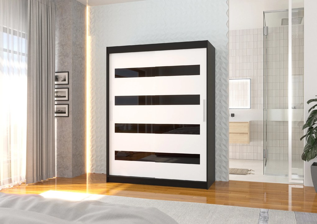 ADRK Furniture Skříň posuvná se zrcadlem MARTINEZ 150 ADRK-SW-MAR-BW-BL-150