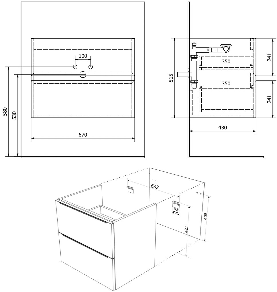 Sapho FILENA 67 x 51,5 x 43 cm FID1270D umyvadlová skříňka dub