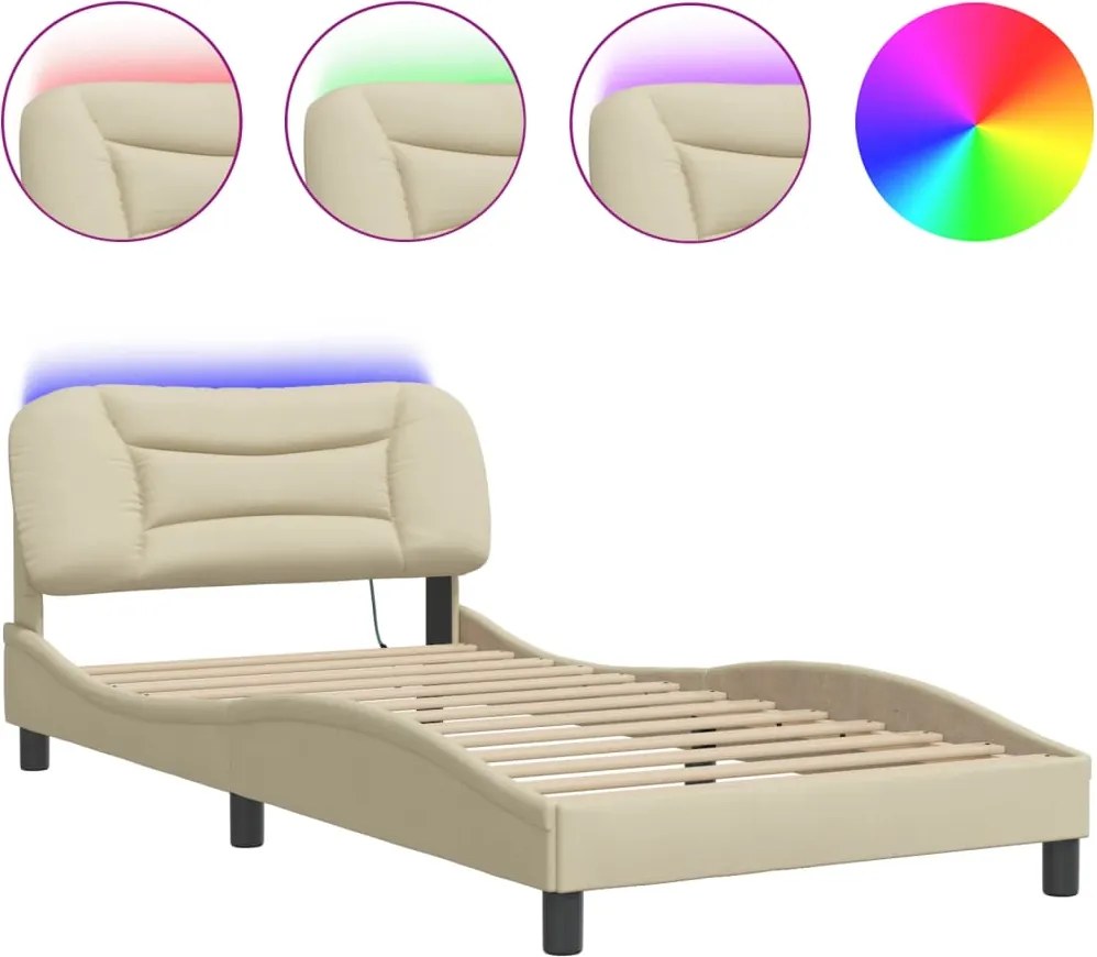Rám postele s LED bez matrace Hvar Cream 100x200 cm Látka 3213688