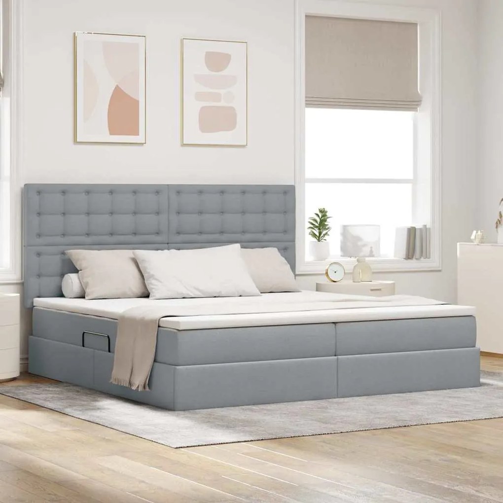 Postel s úložným prostorem a matrací Světle šedá 200 x 200 cm 3371928