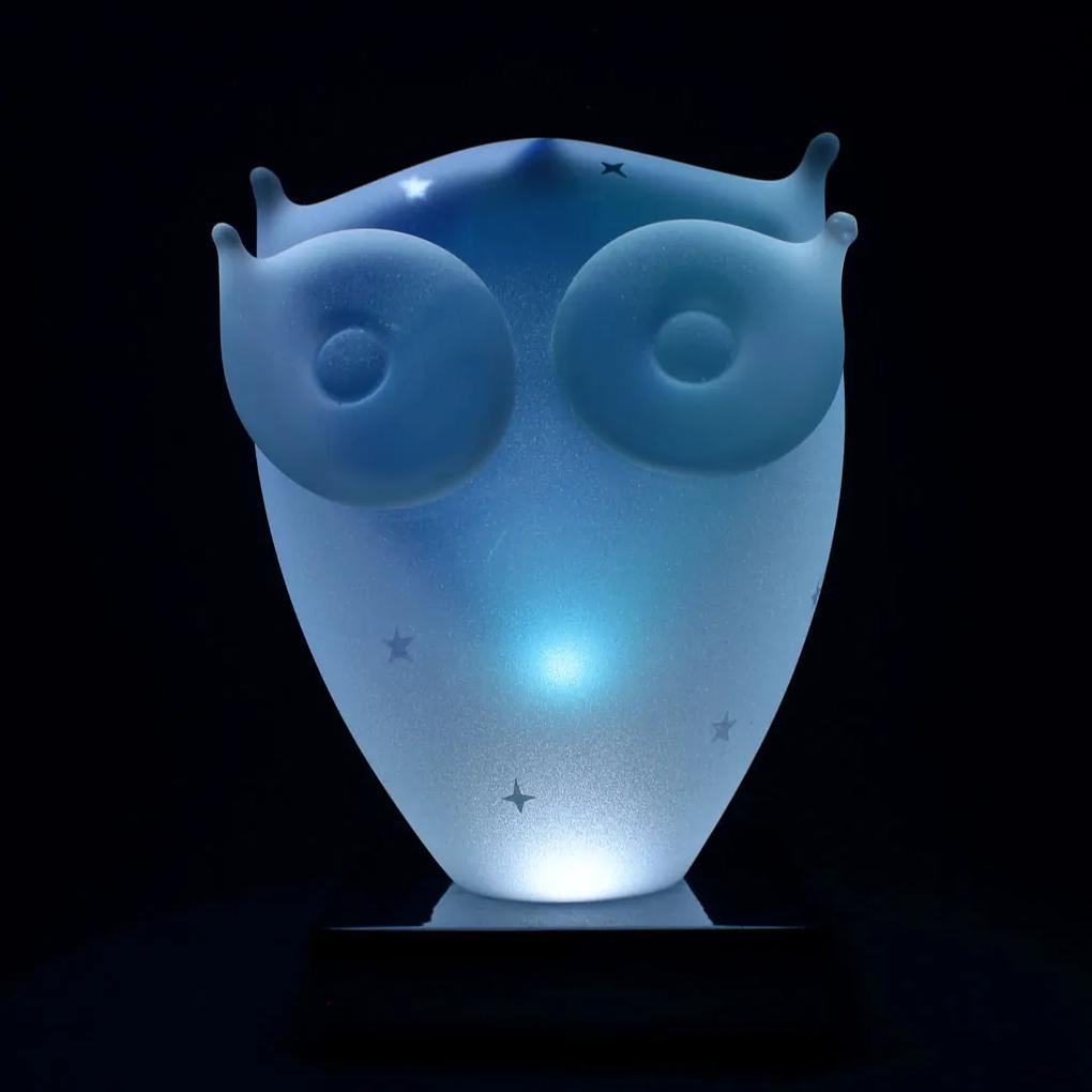 Skleněná lampa - sova, AQUA - modrá a tyrkysová, 18 cm | České sklo od Artcristal Bohemia