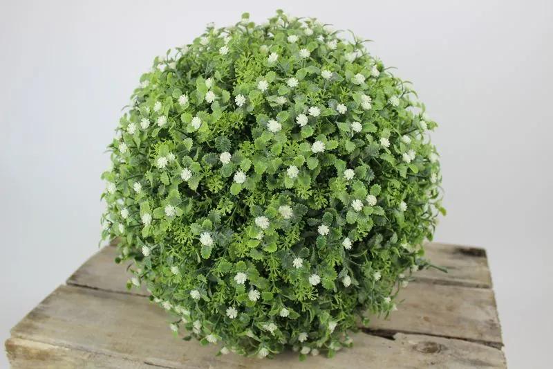 Zelená umělá buxusová koule s květinkami 30cm