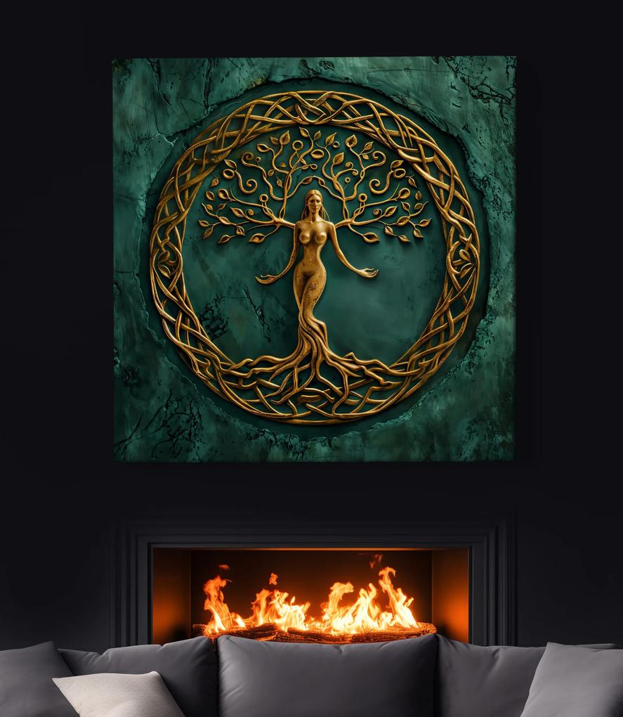 Obraz na plátně - Strom života Zlatá žena Ygg FeelHappy.cz Velikost obrazu: 140 x 140 cm