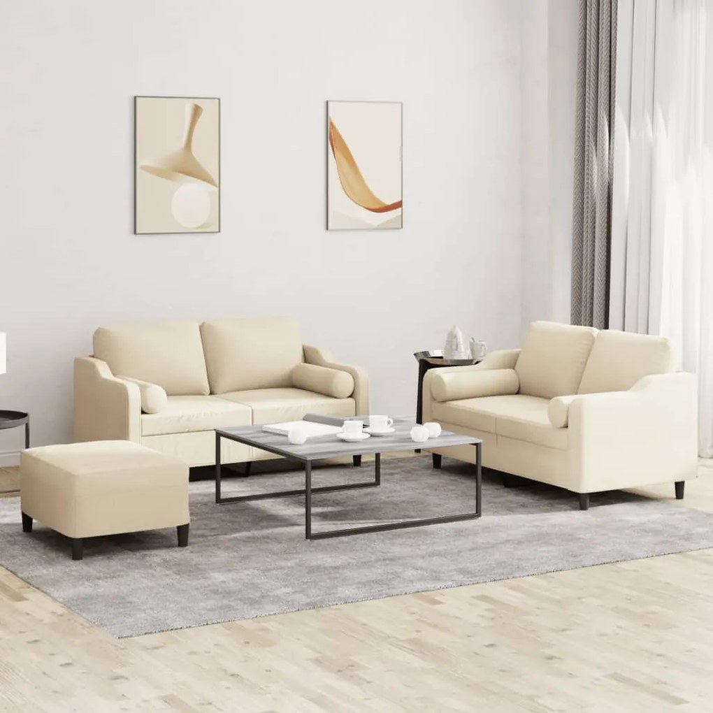 3dílná sedací souprava s polštáři krémová textil 3201828