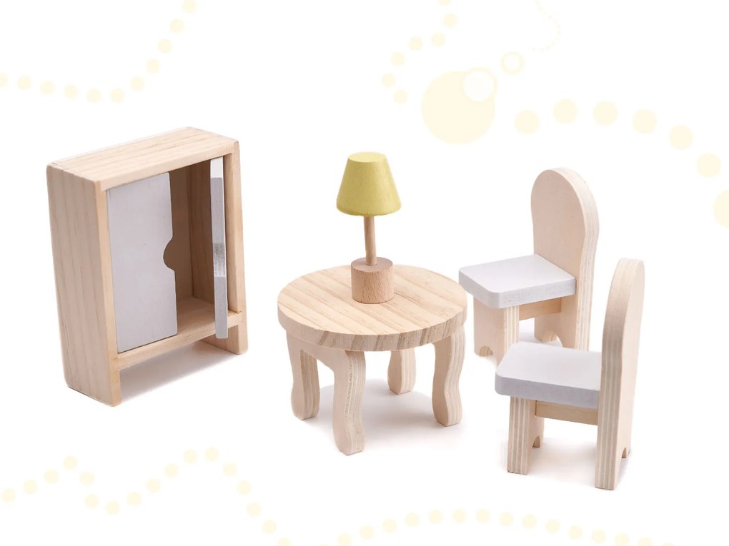 Creative Corner Dřevěný domeček pro panenky + nábytek 70cm šedý