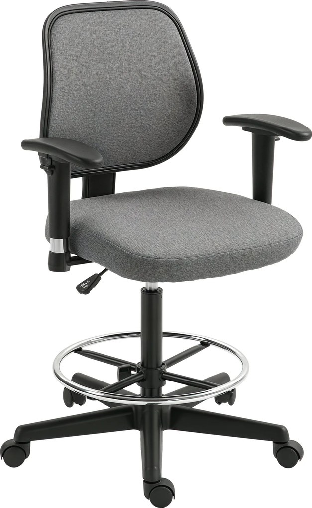 Vinsetto Vysoká Židle do Kanceláře se Nastavitelným Sedákem a Područky, dim. 60Š x 57H x 97-119V cm na Kolečkách, Šedá | Aosom