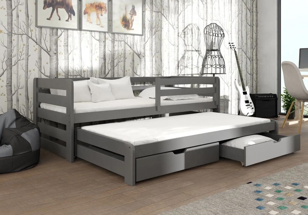 Rozkládací postel Senso s úložným prostorem 90x200 cm (Š 98 cm, D 208 cm, V 75,5 cm), Bílá, Zelená, 1 ks matrace do přistýlky, se zábrankou