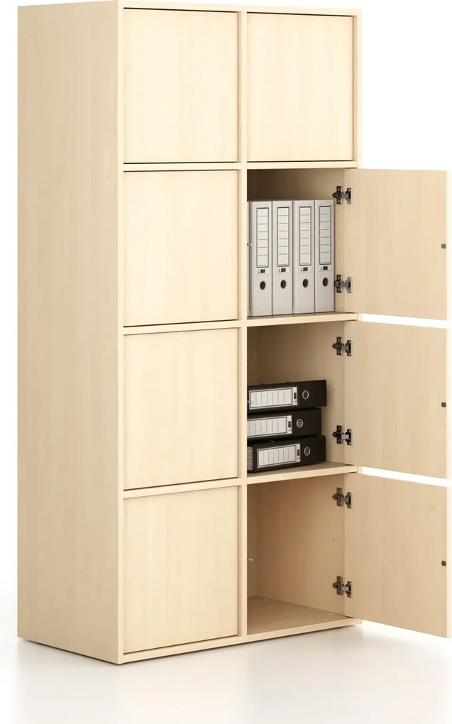 Kancelářská skříň FRAME, 8x dveře, 872 x 450 x 1735 mm, PUSH-lock, bříza