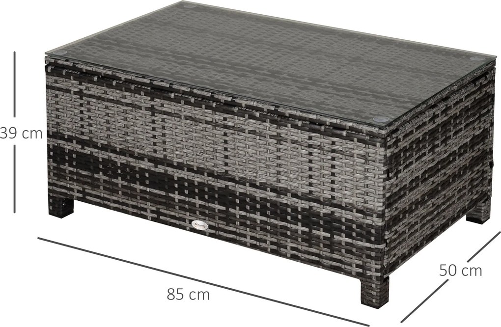 Zahradní boční stůl Outsunny, kávový stůl, patio stůl, poly ratan, šedý, 85 x 50 x 39 cm