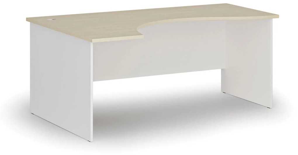 Ergonomický kancelářský pracovní stůl PRIMO WHITE, 1800 x 1200 mm, levý, bílá/dub přírodní