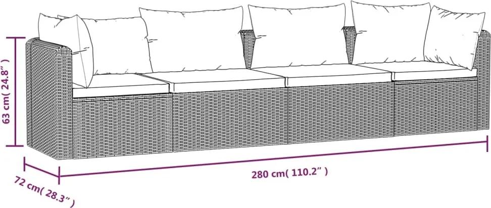 vidaXL 4dílná zahradní sedací souprava s poduškami polyratan černá [46558]