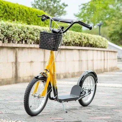 HOMCOM Dětská koloběžka, výškově nastavitelná, protiskluzová, ocelový rám, odnímatelný košík, brzdy, gumová kola