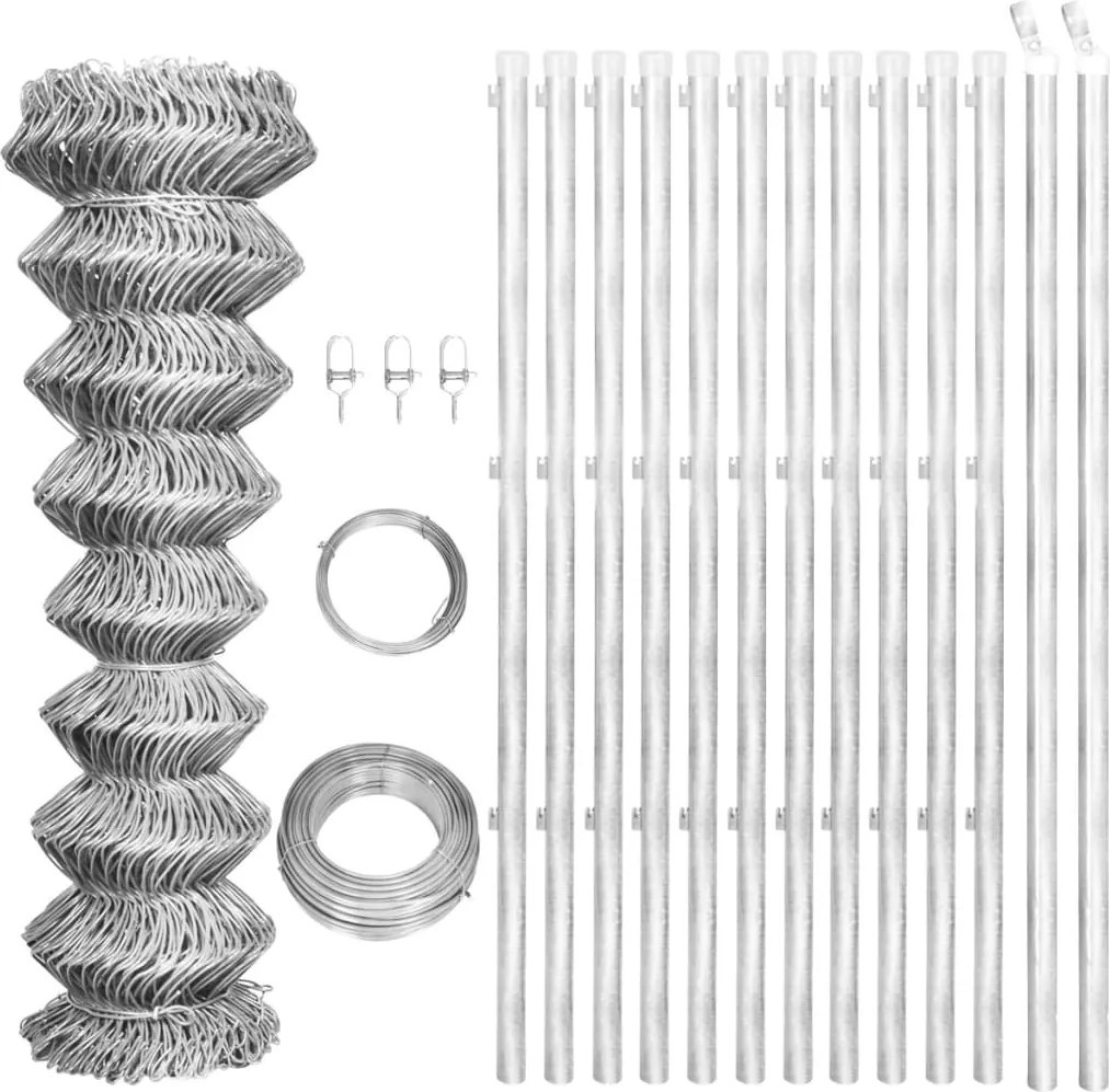 Drátěné pletivo se sloupky pozinkovaná ocel 25 x 0,8 m stříbrné 141498