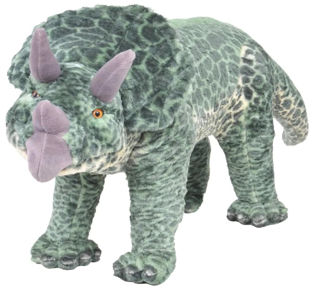 91344 vidaXL Stojící plyšová hračka, dinosaurus triceratops, zelený, XXL