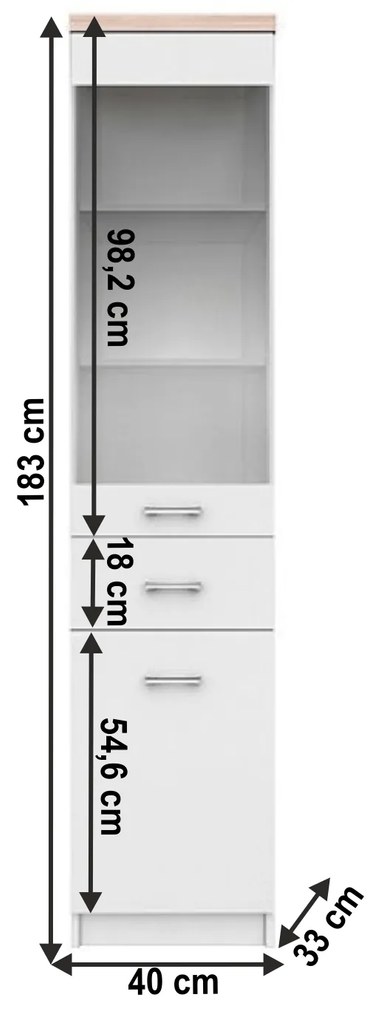 Kondela Vitrína 1D1W1S, bílá / dub sonoma, univerzální, TOPTY TYP 03