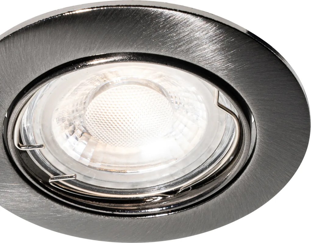 Sada 6 moderních vestavných bodových svítidel v barvě gunmetal GU10 50mm kulatá naklápěcí - Edu