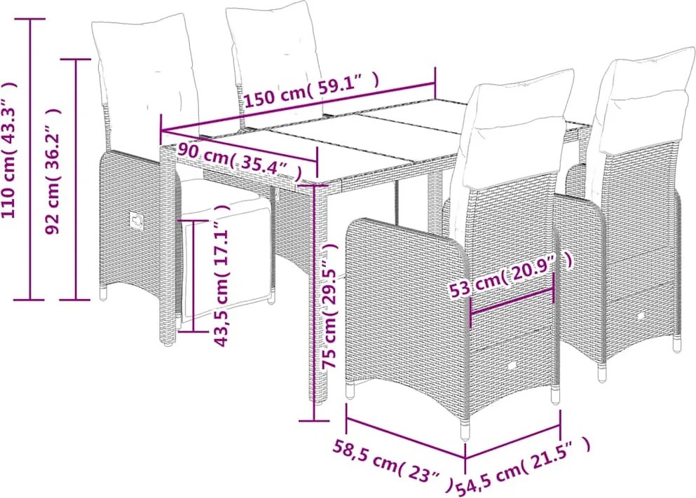 5dílný zahradní bistro set s poduškami hnědý polyratan 3277211