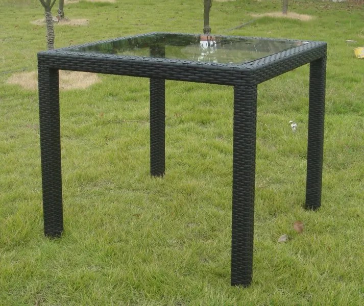 Zahradní čtvercový stůl - imitace ratanu, skleněná horní deska
