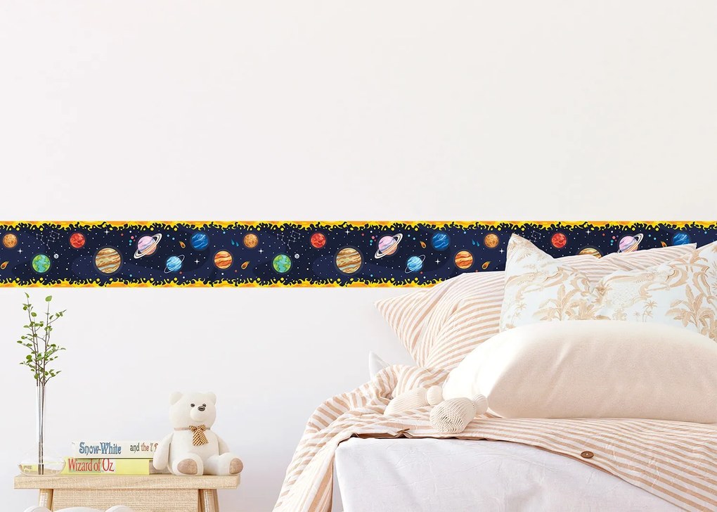 Dětská samolepící bordura na zeď Kosmický Průvod | 5 m x 13.8 cm | DWBD8257