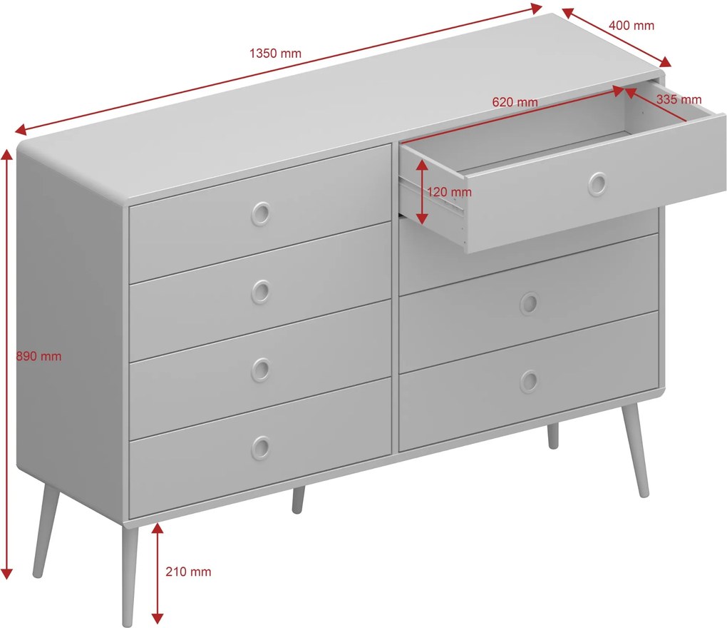 Sconto Komoda JOSHUA bílá, 8 zásuvek