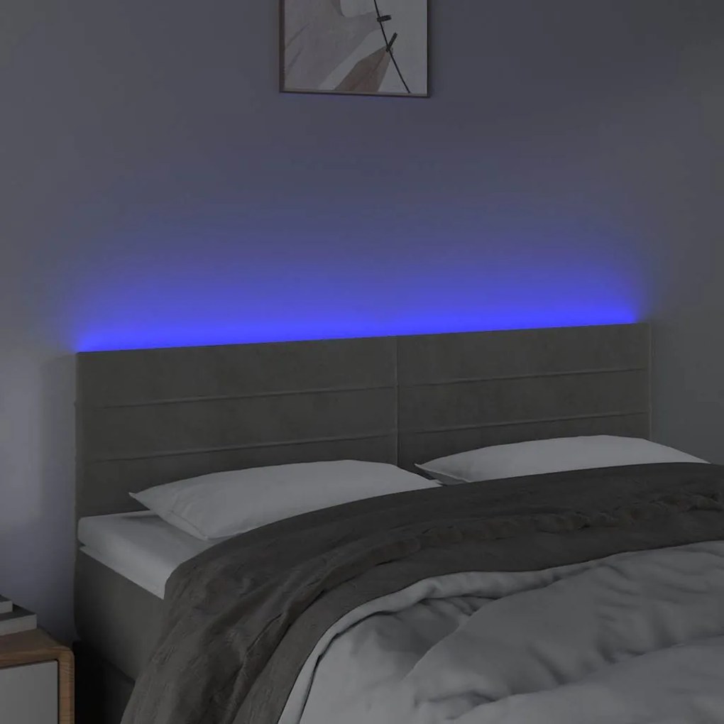 Čelo postele s LED světle šedé 144 x 5 x 78/88 cm samet 3121800