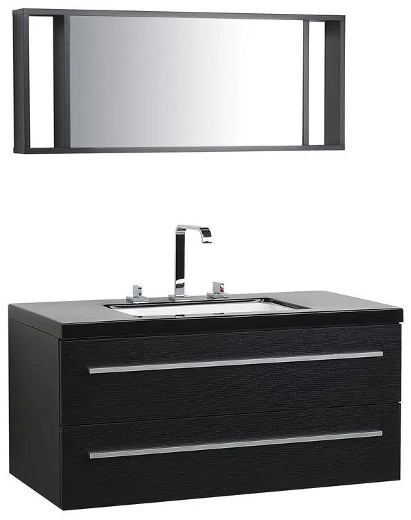 Černý nástěnný nábytek do koupelny se zásuvkou a zrcadlem  ALMERIA Beliani