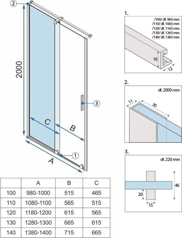 Rea Montana, posuvné sprchové dveře do otvoru 110x200, 6mm čiré sklo, zlatý matný profil, KPL-K6402