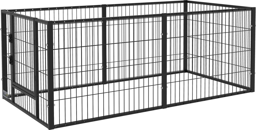 PawHut 6-panelový psí výběh s nastavitelnou šířkou ocelového rámu 82,5-150x79x61 cm Černý