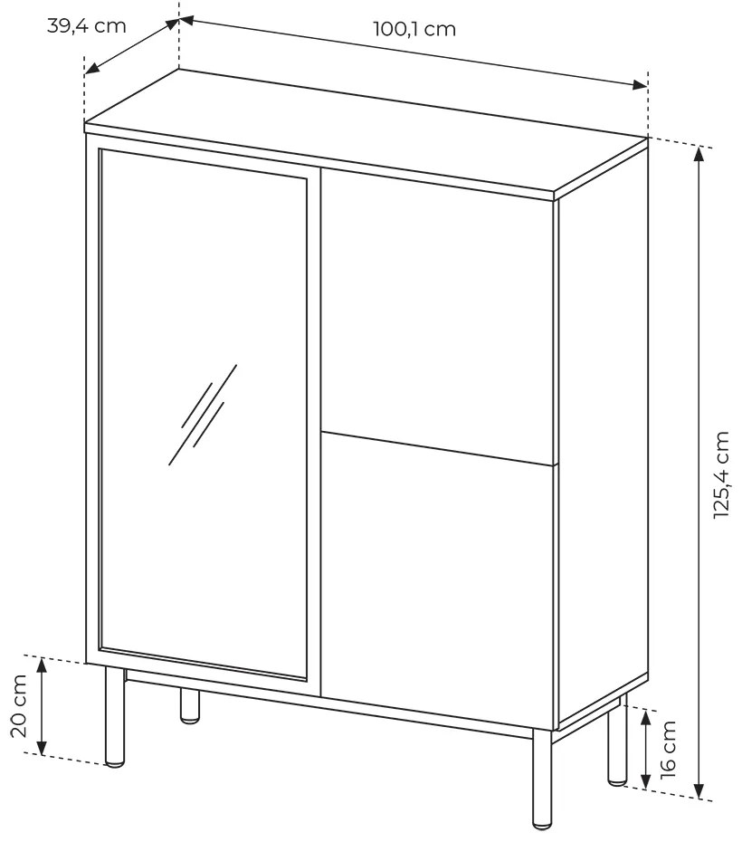 LANG c | nízká vitrína + LED osvětlení | 100 cm | černá/dub evoke