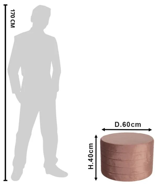 Velký růžový sametový puf Tom – 60x40 cm