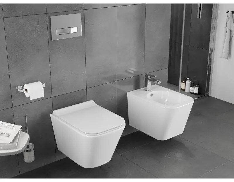 Mexen Teo, závěsná WC mísa 510x345x340 mm, Rimless Tornádo + WC sedátko z duroplastu, bílá lesklá, 30850700T