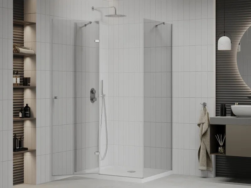 Mexen Roma sprchový kout 100 x 80 cm, 6mm sklo, chromový profil-čiré sklo + slim sprchová vanička 5cm, 854-100-080-01-00-4010