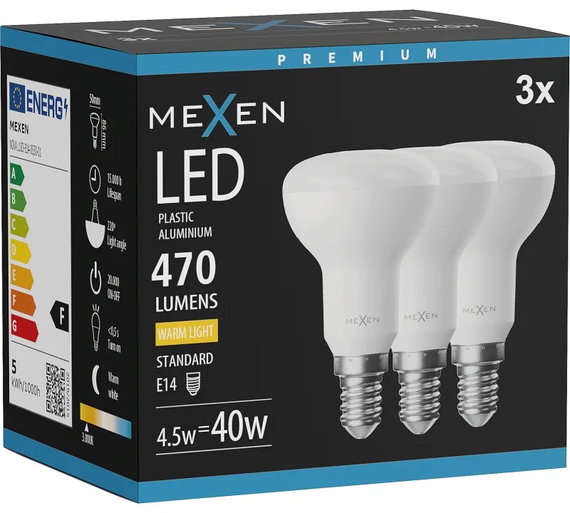 Mexen Nova 3x LED žárovka E14, R50, 4,5W, Teplá - 3000K, 470 lm - L103-E14-0530-01x03