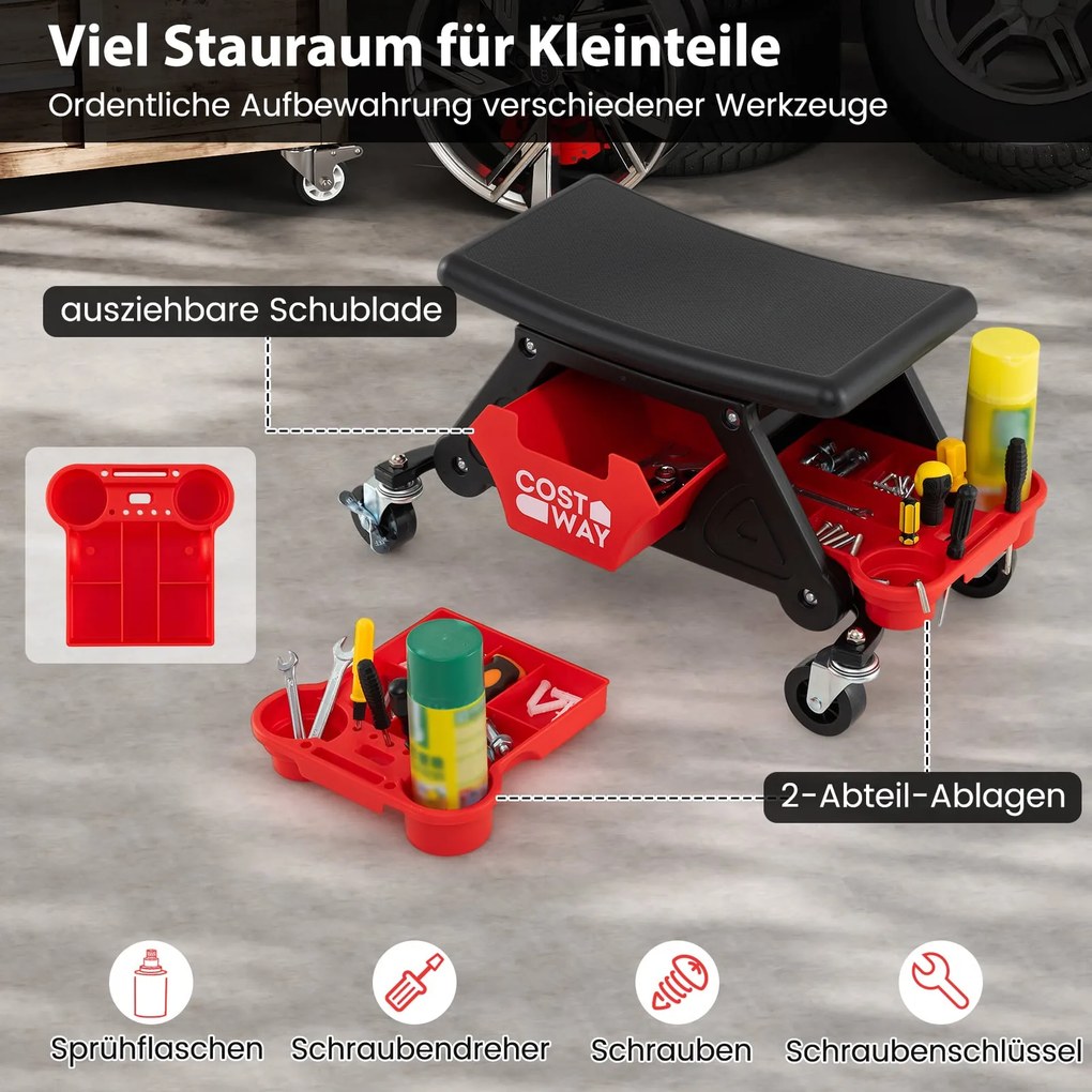 Costway Pojízdná stolička pro mechaniky Těžká dílenská stolička na kolečkách