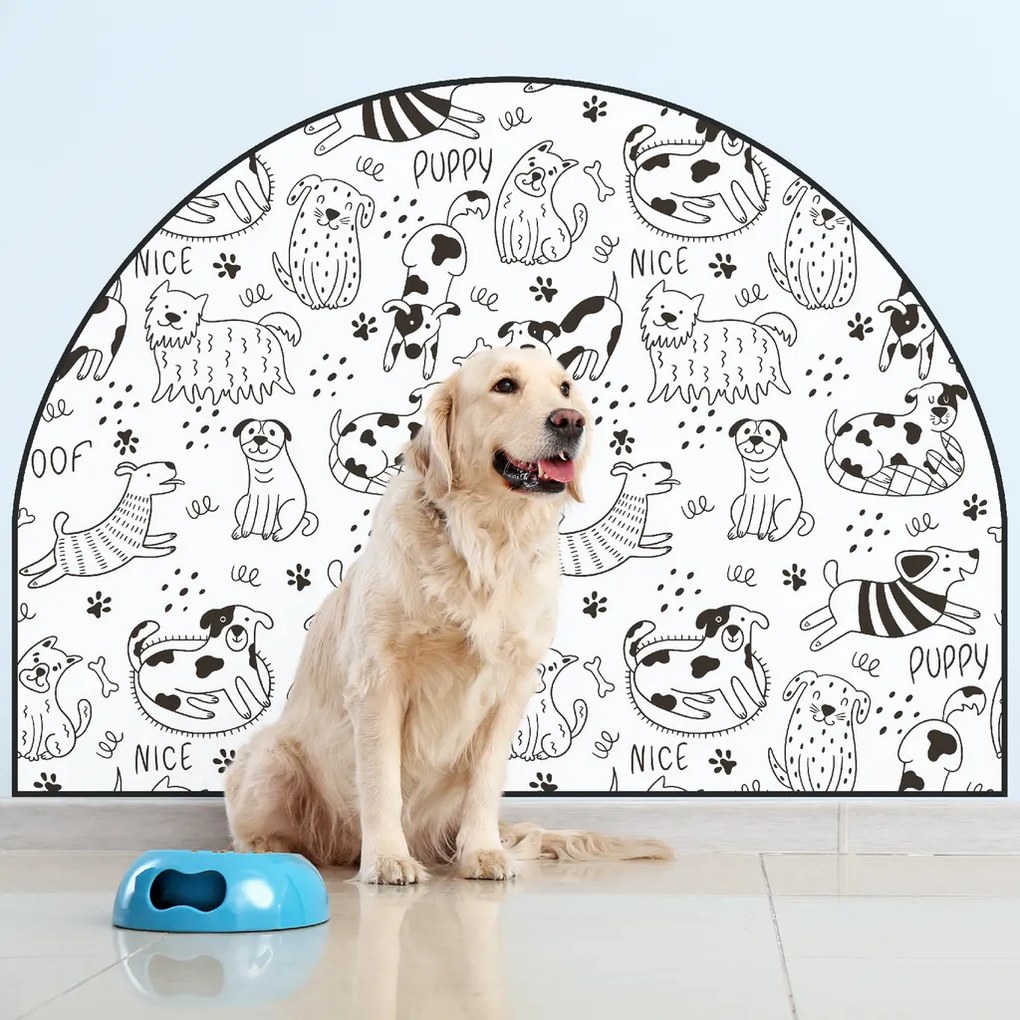 PIPPER. Ochranná textilní nálepka na zeď - Oblouk - Veselí psi Velikost: 120x96cm, Jméno: Se jménem