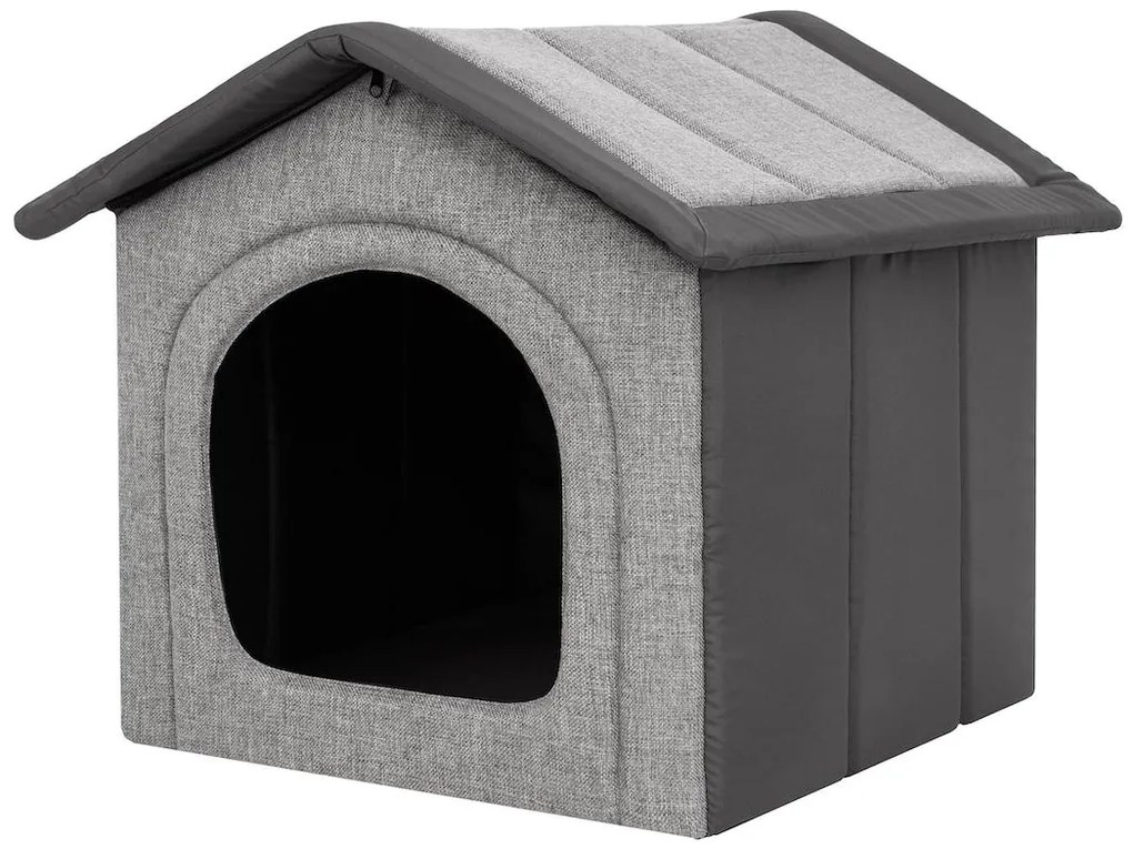 Látková bouda pro psa - světle šedá s šedou Velikost: R2 45x44x38 cm