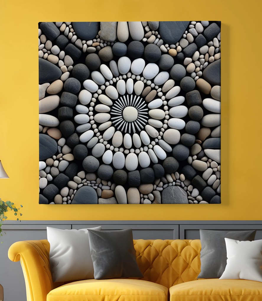 Obraz na plátně - Mandala z kamínků FeelHappy.cz Velikost obrazu: 140 x 140 cm