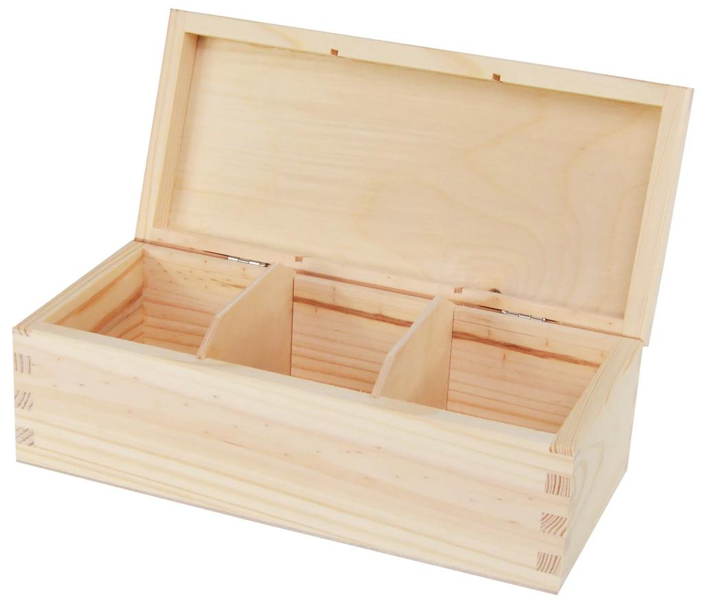 Dřevěná krabička na čaj s třemi přihrádkami