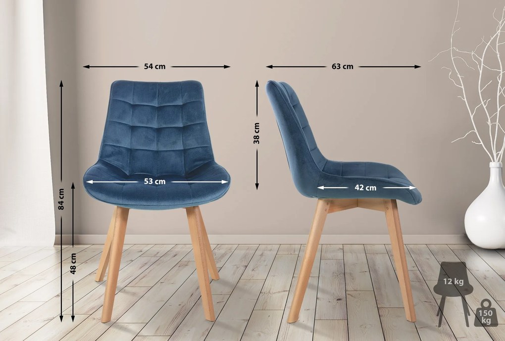 Sada 2 ks židle Brook samet – modrá