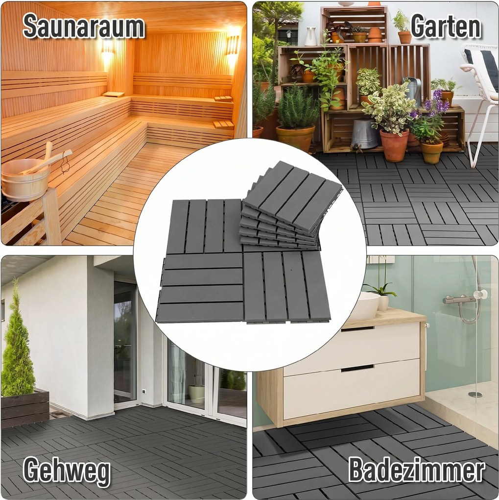 Outsunny terasové dlaždice sada 9 balkonových dlaždic click dlaždice pro terasu a zahradu plastová černá 30x30cm | Aosom.de