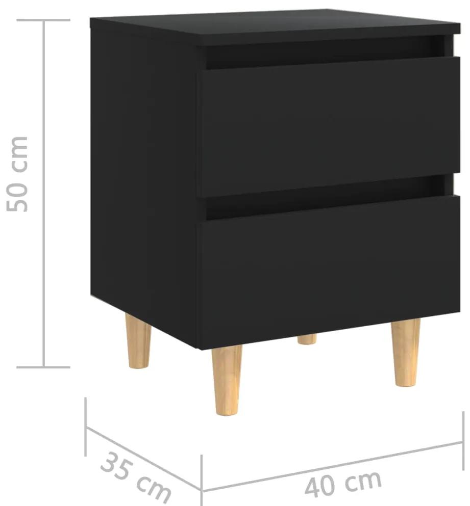 Noční stolky s nohami z borovice 2 ks černé 40 x 35 x 50 cm