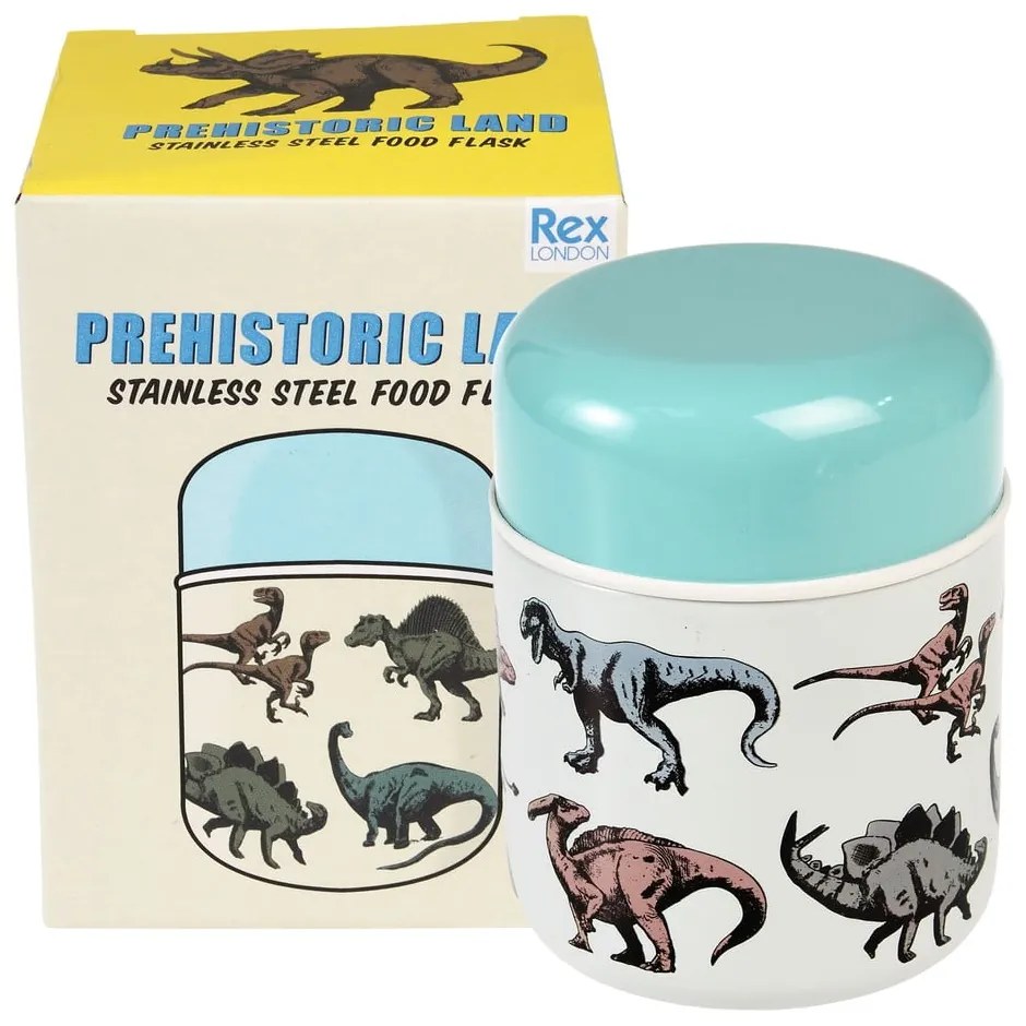 Modrá/krémová termoska na jídlo/dětská 280 ml Prehistoric Land – Rex London